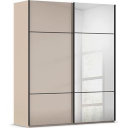 Schwebet&uuml;renschrank Rauch "Kleiderschrank Schrank Garderobe Schlafzimmerschrank SCALE-TRIO", beige (fango, glas fango, griffleisten schwarz), B:181cm H:223cm T:67cm, Holzwerkstoff, Schr&auml;nke, Schwebet&uuml;renschrank, edle dreigeteilte Front mit 2 Zierleisten Spiegel/Glas MADE IN GERMANY