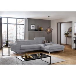Ecksofa W.Schillig "piedroo, Designsofa mit tollem Sitzkomfort, bequem und elegant, L-Form", grau (dolphin r66), B:303cm H:70cm T:193cm, Chenille-Flachgewebe R66 (85% Polyester, 15% Nylon), Sofas, Ecksofa, Kopfteilverstellung, wahlweise mit Sitztiefenverstellung, Breite 303cm