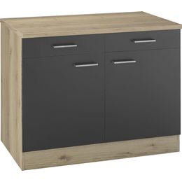 Unterschrank Optifit "Iver", grau (anthrazit), B:100cm H:85,8cm T:60cm, Schr&auml;nke, Unterschrank, Breite 100 cm, 2 T&uuml;ren und 2 Schubk&auml;sten, mit 38 mm Arbeitsplatte