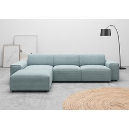 Ecksofa Home Affaire "Glimminge auch in Breitcord, Feincord, Boucl&eacute; + Easy care-Bezug", blau (bleu), B:294cm H:71cm, 12% Polyaxryl, 88% Polyester, Sofas, Ecksofa, L-Form, Breite 294, Zierkissen
