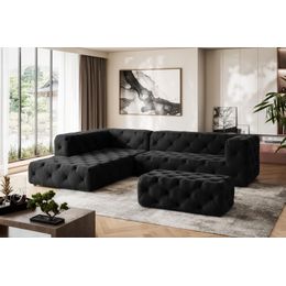 Ecksofa Home Affaire "FOLLINA", schwarz, B:325cm H:71cm T:228cm, 100% Polyester, Sofas, Ecksofa, L-Form, mit klassischer Chesterfield-Knopfheftung