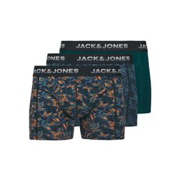 Jack & Jones Trunk JACK & JONES "JACMAXWELL TRUNKS 3 PACK SN", Herren, Gr. XXL, 3 Stk., blau (schwarz navy, deep teal), Jersey, Obermaterial: 95% Baumwolle, 5% Elasthan, gemustert, bequem, Unterhosen Trunk