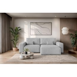 Ecksofa OTTO HOME "MATTS Schlafsofa mit Bettkasten, Ma&szlig;e B/T/H: 265/159/89 cm", hellgrau, B:265cm H:89cm T:159cm, 100% Polyester, Sofas, Ecksofa, L-Form mit Recamiere rechts oder links, hoher Sitzkomfort