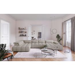Wohnlandschaft COTTA "Orion U-Form", platinum, B:409cm H:73cm T:225cm, 100% Polyester, Sofas, Wohnlandschaft, mit Kopfteilverstellung & 6 Nierenkissen