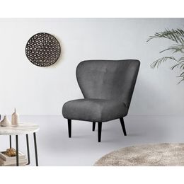 Sessel "Dinah", grau (anthrazit), B:84cm H:92cm T:83cm, 100% Polyester, LeGer Home by Lena Gercke, Sessel, Sessel, Knopfheftung im R&uuml;cken, wahlweise mit oder ohne Hocker