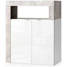 Unterschrank Welltime "Hamburg H&ouml;he 78 cm, Breite 64 cm, Badkommode mit 2 T&uuml;ren", wei&szlig; (wei&szlig;, beton, optik), B:64cm H:78cm T:35cm, Holzwerkstoff, Schr&auml;nke, Unterschrank, Badezimmerschrank, dekorativer Rahmen, offenes Fach, Metallgriffe