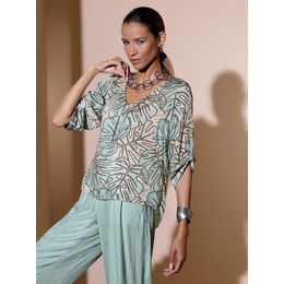 CR&Eacute;ATION L Druckbluse CREATION L, Damen, Gr. 50, kalkmint, champagner, bedruckt, 100% Modal, gemustert, V-Ausschnitt, Blusen Druckbluse