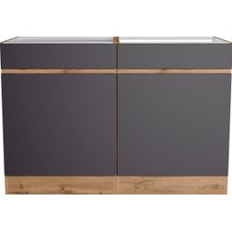 Sp&uuml;lenschrank KOCHSTATION "KS-Riesa", grau (matt grau), B:120cm H:82cm T:60cm, Holzwerkstoff, Schr&auml;nke, Sp&uuml;lenschrank, Breite 120 cm, MDF-Fronten