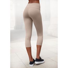 Caprileggings Lascana, Damen, Gr. 40/42, N-Gr, beige, Single Jersey, Obermaterial: 95% Baumwolle, 5% Elasthan, unifarben, Basic, Basic kniebedeckend, Hosen Caprileggings, mit breitem weichem B&uuml;ndchen, Loungewear