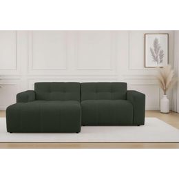 Ecksofa OTTO HOME "Tapley", gr&uuml;n, B:221cm H:73cm T:154cm, 100% polyester, Sofas, Ecksofa, Breite 221 cm,Boucle, Struktur fein, mit Knopfsteppung, bodentief