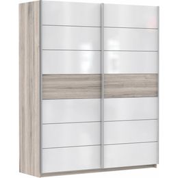 Schwebet&uuml;renschrank FORTE "Rondino", bunt (sandeichefarben, wei&szlig; hochglanz), B:170cm H:210cm T:61cm, Schr&auml;nke, Schwebet&uuml;renschrank, mit wei&szlig;en Hochglanz-Absetzungen