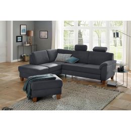 Ecksofa Home Affaire "Alta L-Form", grau (anthrazit), B:250cm H:89cm T:201cm, Struktur ( 100% Polyester);Struktur fein ( 100% Polyester);Luxus-Microfaser ALTARA NUBUCK (100% Polyester), Sofas, Ecksofa, mit Federkern und Kontrastnaht, F&uuml;&szlig;e Buche eichefarben