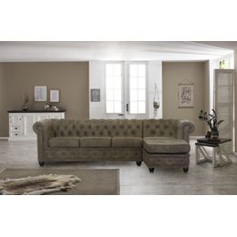 Chesterfield-Sofa Home Affaire "Rysum L-Form", grau (stone), B:255cm H:72cm T:171cm, Luxus-Microfaser Lederoptik (100% Polyester);Kunstleder, Sofas, Chesterfield-Sofa, Chesterfield-Optik mit Ottomanen-Abschlu&szlig;