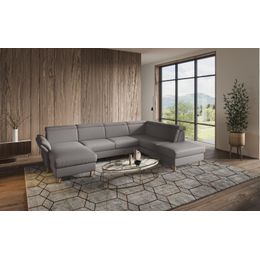 Wohnlandschaft Home Affaire "Calypso U-Form", grau (hellgrau), B:334cm H:85cm T:227cm, 100%Polyester, Sofas, Wohnlandschaft, wahlweise mit motorischer Relaxfunktion