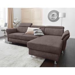 Sit & More Ecksofa SIT & MORE "Avignon L-Form", braun, B:259cm H:97cm T:172cm, Flachgewebe (90% Polyester, 10% Polyamid);Luxus-Microfaser (100% Polyester);Struktur (100% Polyester), Sofas, Ecksofa, Kopfteilverstellung, wahlweise mit Bettfunktion und Bettkasten