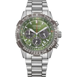 Chronograph Citizen "Promaster Sky", silberfarben, gr&uuml;n, Armbanduhren, Herren, Chronograph, Armbanduhr, Solar, Herrenuhr, Edelstahlarmband, analog, Tag