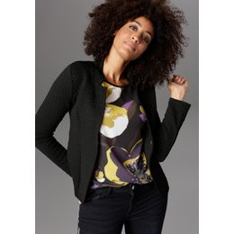 Jackenblazer Aniston SELECTED, Damen, Gr. 44, schwarz, Jersey, Obermaterial: 96% Polyester, 4% Elasthan, Strukturmuster, unifarben, figurumspielend h&uuml;ftlang, Rundhals, eingesetzt normaler Saum, Blazer Jackenblazer, mit Struktur, Topseller