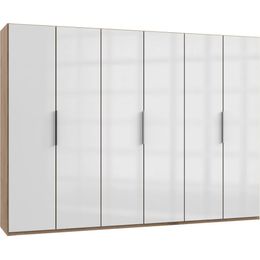 Kleiderschrank wimex "Level by fresh to go", braun (plankeneichefarben, wei&szlig;glas), B:300cm H:216cm T:58cm, Schr&auml;nke, Kleiderschrank, T&uuml;ren vollfl&auml;chig mit farbigem Glas