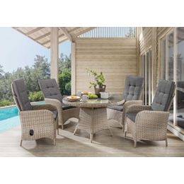 Garten-Essgruppe Destiny "PALMA LUNA", beige (natur meliert), Polyester, Aluminium, Polyester, Polyrattan, Sitzm&ouml;bel-Sets, Garten-Essgruppe, (Set, 9-tlg., 4 Hochlehner, 1 Tisch &Oslash; 100x75cm) Aluminium, Polyrattan