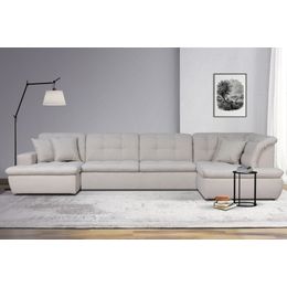 Wohnlandschaft Home Affaire "BRISBANE NEU U-Form", beige, B:380cm H:83cm T:202cm, 88% Polyester, 9% Rayon, 3% Nylon, Sofas, Wohnlandschaft, mit feiner Steppung, Matten-Optik, incl. Zierkissen