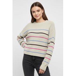 Strickpullover Only "ONLIBI LS STRIPE O-NECK CC KNT", Damen, Gr. S, baby's breath stripes:cashmere mel, decadent, carmine mel, thin, Strick, Obermaterial: 50% Viskose, 27% Nylon, 23% Polyester, gestreift, regular fit normal, Rundhals, Pullover Strickpullover