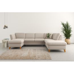 Wohnlandschaft Home Affaire "Trelleborg U-Form", grau (elephant), B:307cm H:86cm T:213cm, 100% Polyester, Sofas, Wohnlandschaft, Federkern-Polsterung, wahlweise mit Bettfunktion und Stauraum