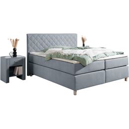 Boxspringbett Home Affaire "Bernard, in verschiedenen Breiten", blau (mittelblau), B:208cm L:208cm, Komplettbetten, Boxspringbett, inkl. Topper, Matratze in H2, H3 oder H4 erh&auml;ltlich