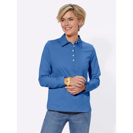 Langarm-Poloshirt Casual Looks "Poloshirt", Damen, Gr. 36, blau, 100% Baumwolle, Webstoff:100% Baumwolle, unifarben, ohne Ausschnitt, Shirts Langarm-Poloshirt