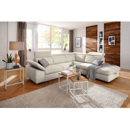 Ecksofa Home Affaire "Mauritius L-Form", wei&szlig;, B:276cm T:232cm, Struktur fein (100% Polyester);Luxus-Microfaser Lederoptik (100% Polyester);Soft clean (98% Polyester, 2% Polyamid), Sofas, Ecksofa, mit Ottomane, mit Kopfteil- und Armlehnverstellung