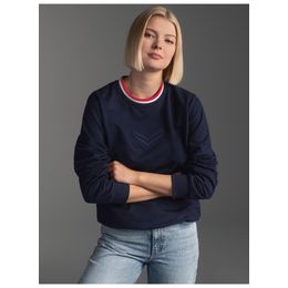 Sweater TRIGEMA "TRIGEMA Sweatshirt mit 3D-Logo-Pr&auml;gung", Damen, Gr. L, navy, Sweatware, 70% Baumwolle, 30% Polyester, Basic, Rundhals, Sweatshirts Sweater