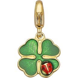 Charm-Einh&auml;nger Firetti "Schmuck Geschenk Gold 375 Anh&auml;nger Charms Kleeblatt Marienk&auml;fer", bunt (gelbgoldfarben, gr&uuml;n, rot, schwarz), Charms, Damen, Gelbgold 375, Charm-Einh&auml;nger, mit Lack