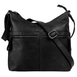 Umh&auml;ngetasche Sansibar, Damen, Gr. B/H/T: 27cm x 26cm x 7cm onesize, schwarz, Leder, leicht gl&auml;nzend, unifarben, Taschen Umh&auml;ngetasche, echt Leder