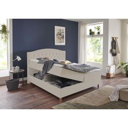 Boxbett Home Affaire "Piemont", braun (cremebraun), B:162cm L:212cm, Komplettbetten, Boxbett, mit Bettkasten und Topper