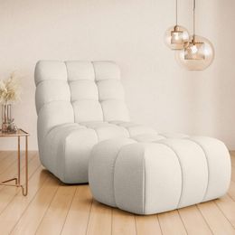 XXL-Sessel Home Affaire "AURELIAN Loveseat XXL mit Hocker im Set, Lese-Sessel, Relaxsessel", beige (creme), B:88,5cm H:95,5cm T:130cm, 100% Polyester, Sessel, XXL-Sessel, mit Wellenunterfederung, Struktur fein, Struktur grob, Velours