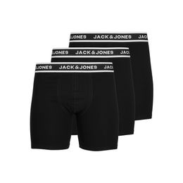 Jack & Jones PlusSize Boxershorts "JACSOLID BOXER BRIEFS 3 PACK PLS NOOS", Herren, Gr. 5XL, 3 Stk., schwarz (schwarz pack:schwarz, schwarz), Jersey, Obermaterial: 95% Baumwolle, 5% Elasthan, JACK & JONES PLUSSIZE, unifarben mit Farbeinsatz, Unterhosen Boxershorts
