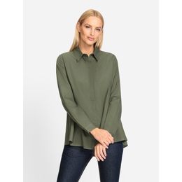 Longbluse Heine, Damen, Gr. 46, gr&uuml;n (khaki), 50% Baumwolle, 50% Polyester, unifarben, Blusen Longbluse