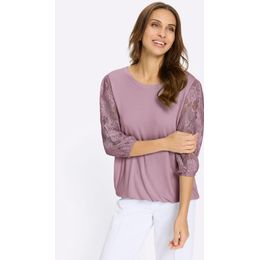 3/4-Arm-Shirt Lady "Spitzen-Shirt", Damen, Gr. 40, ros&eacute;, 95% Viskose, 5% Elasthan, unifarben, Rundhals, Shirts 3/4-Arm-Shirt