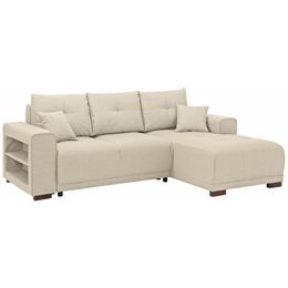 Ecksofa Home Affaire "Viborg L-Form", beige, B:234cm H:91cm T:162cm, Struktur (100% Polyester);Struktur fein ( 100% Polyester);Filzoptik (100% Polyester), Sofas, Ecksofa, mit Regal in der Armlehne, wahlweise mit Bettfunktion