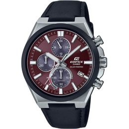 Chronograph CASIO EDIFICE, schwarz (weinrot, schwarz), Armbanduhren, Herren, Chronograph, Solaruhr, Armbanduhr, Herrenuhr,Saphirglas, Stoppfunktion,Lederarmband