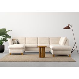 Wohnlandschaft Home Affaire "Trelleborg U-Form", beige (creme), B:307cm H:86cm T:213cm, 100% Polyester, Sofas, Wohnlandschaft, wahlweise mit Bettfunktion und Bettkasten, inkl. Federkern-Polsterung