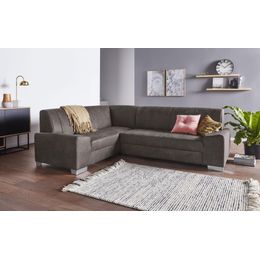 Ecksofa DOMO collection "Anzio in kubischer Formensprache, flache Armlehnen, L-Form", grau (anthrazit), B:259cm H:85cm T:191cm, Sofas, Ecksofa, Wahlweise mit Bettfunktion und Federkern f&uuml;r hohen Sitzkomfort
