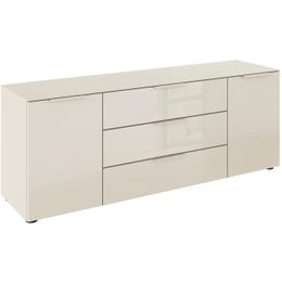 Kombikommode Rauch "Kommode T&uuml;rkommode Sideboard Kombikommode FLIPP mit Glasfront", beige (beige, glas beige (champagner)), B:160cm H:60cm T:42cm, Holzwerkstoff, Sideboards, Kombikommode, 2-t&uuml;rig, 3 Schubladen, Soft-Close-Funktion, Oberboden und Front Glas