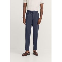 Bundfaltenhose Bugatti, Herren, Gr. 38, L&auml;nge 30, blau (380, marine), 55% Wolle, 41% Polyester, 4% Elasthan, unifarben, gerade, unten schmal, Hosen Bundfaltenhose, mit Stretch und Bundfalten