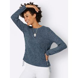 Strickpullover Casual Looks "Pullover", Damen, Gr. 38, blau (dunkelblau, ecru, meliert), 76% Polyacryl, 24% Baumwolle, meliert, unifarben, Pullover Strickpullover