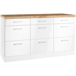 Unterschrank KOCHSTATION "KS-Milan", wei&szlig; (wei&szlig; hochglanz), B:150cm H:86cm T:60cm, MDF, Schr&auml;nke, Unterschrank, Auszugschrank 150 cm, matte oder hochgl&auml;nzende Fronten