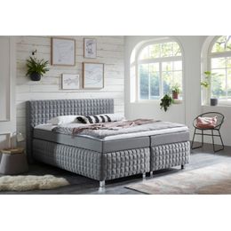 Boxspringbett, grau, B:215cm L:210cm, Bezug Bett: Feinstruktur 100% Polyester;Matratze: Bonnellfederkern mit Bezug 100% Polyester;Topper: Komfortschaum mit Bezug 100% Polyester, Westfalia Schlafkomfort, Komplettbetten, Boxspringbett, mit Topper