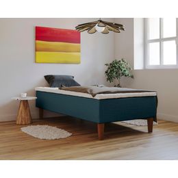 Boxspringbett Home Affaire "Osterberg", blau (dunkelblau), B:91cm L:201cm, 100% Polyester, Komplettbetten, Boxspringbett, mit Taschen-Federkernunterbox