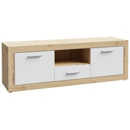 Lowboard FORTE "Baccio TV-Board, TV-Schrank", wei&szlig; (artisan eiche, wei&szlig;), B:147,8cm H:49,9cm T:41cm, Holzwerkstoff, Sideboards, Lowboard, Breite 148 cm, H&ouml;he 50 cm, 2 T&uuml;ren und 2 Schubk&auml;sten, 1 offenes Fach