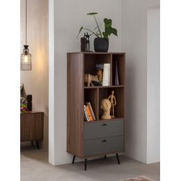 B&uuml;cherregal Salesfever "Kiruna Regal: Raum f&uuml;r Inspiration", braun (walnuss), B:60cm H:138cm T:39,6cm, MDF, Metall, Regale, B&uuml;cherregal, Moderne Eleganz in Walnussfarbe