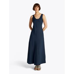 Maxikleid Tommy Hilfiger "TEXTURED LINEN TANK MAXI DRESS", Damen, Gr. 34, N-Gr, blau (schwarz night navy), Jersey, Obermaterial: 53% Leinen, 47% Viskose, unifarben, ausgestellt lang, Rundhals, Kleider Maxikleid, mit Metalllabel,k&uuml;hlendes Premium Leinen